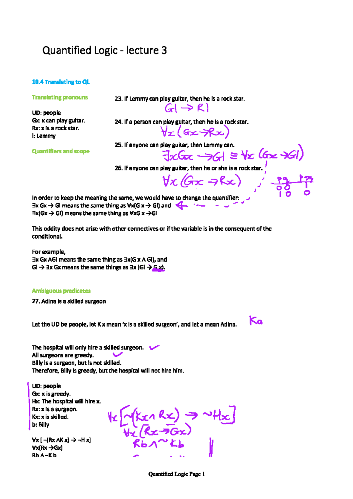 COMP107-QL3 Lecture Notes: Translating to Quantified Logic - Studocu