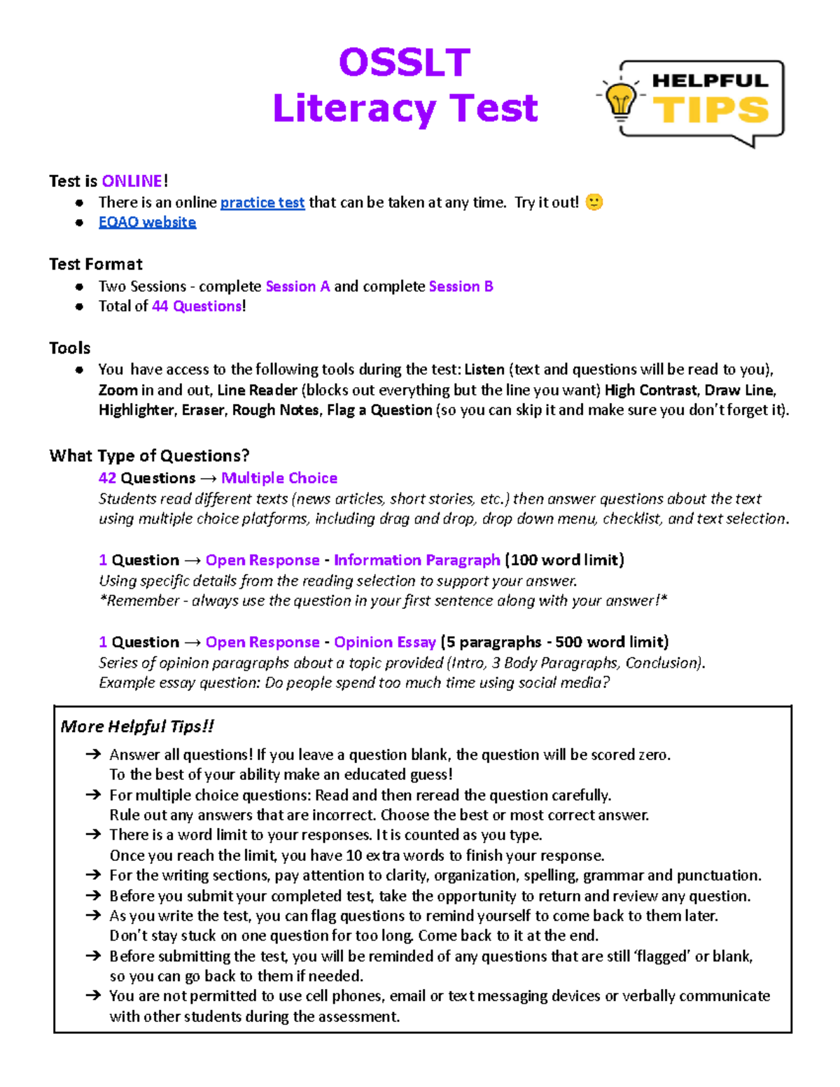 OSSLT - Online Test Tips & Guidelines for Success - Studocu