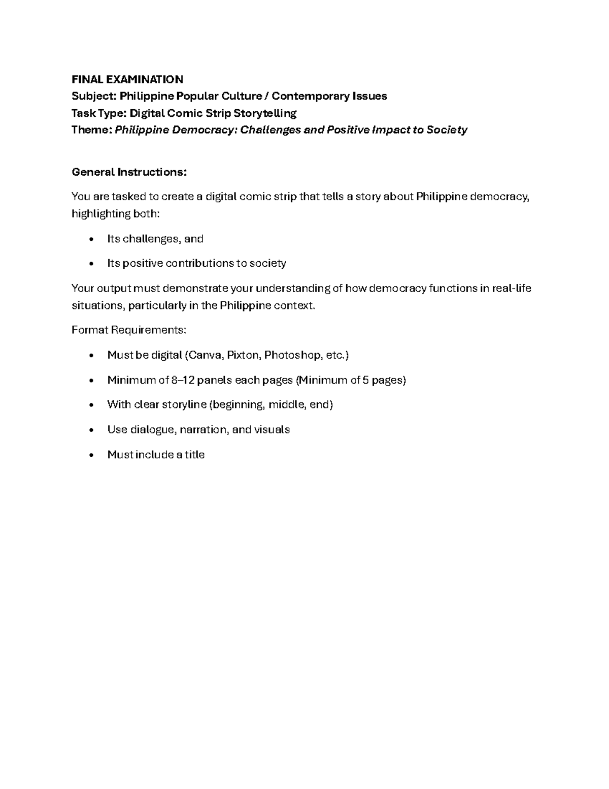 FINAL EXAM HUMSS 3FB6306006: Digital Comic on PH Democracy - Studocu