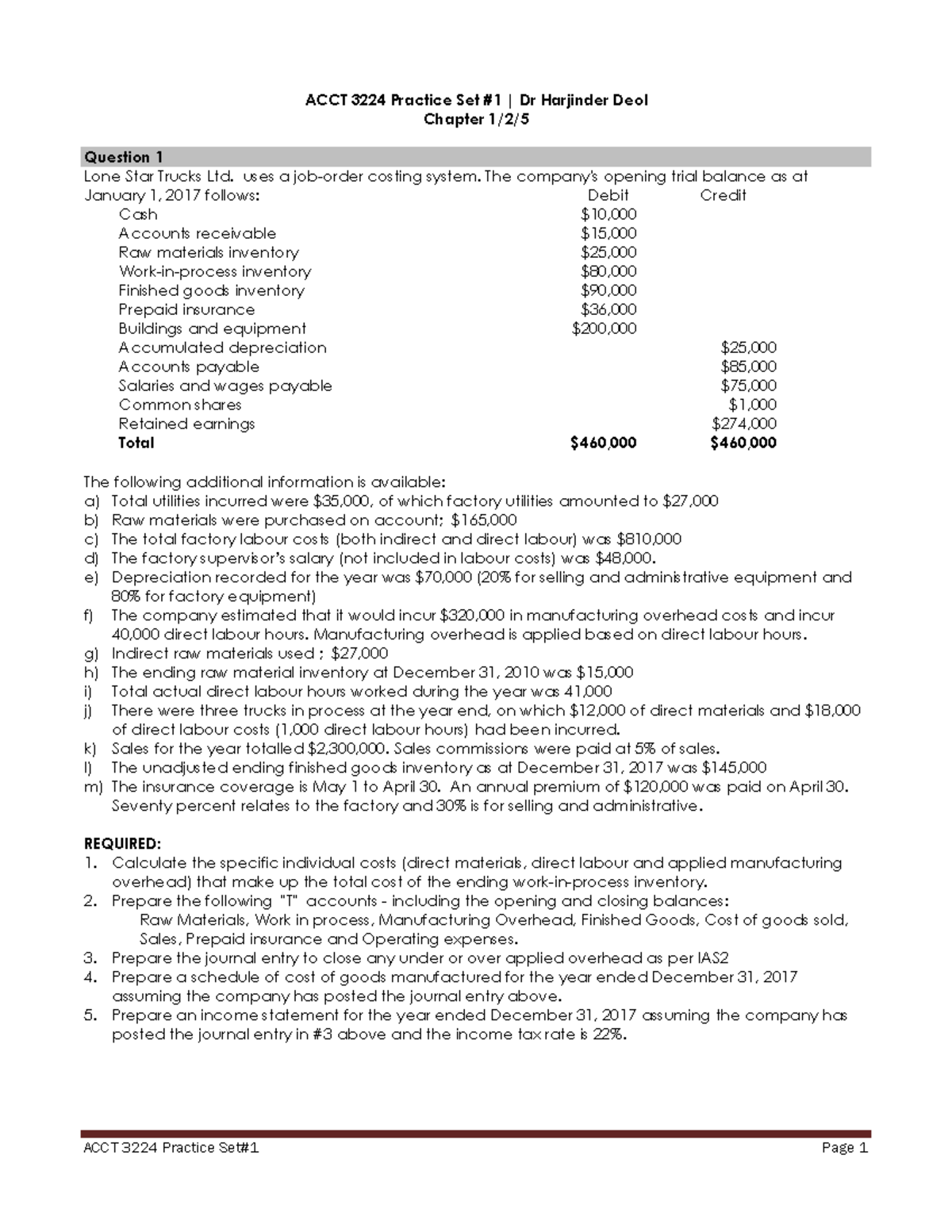 ACCT 3224 Midterm Review Questions and Practice Set Insights 2017 - Studocu