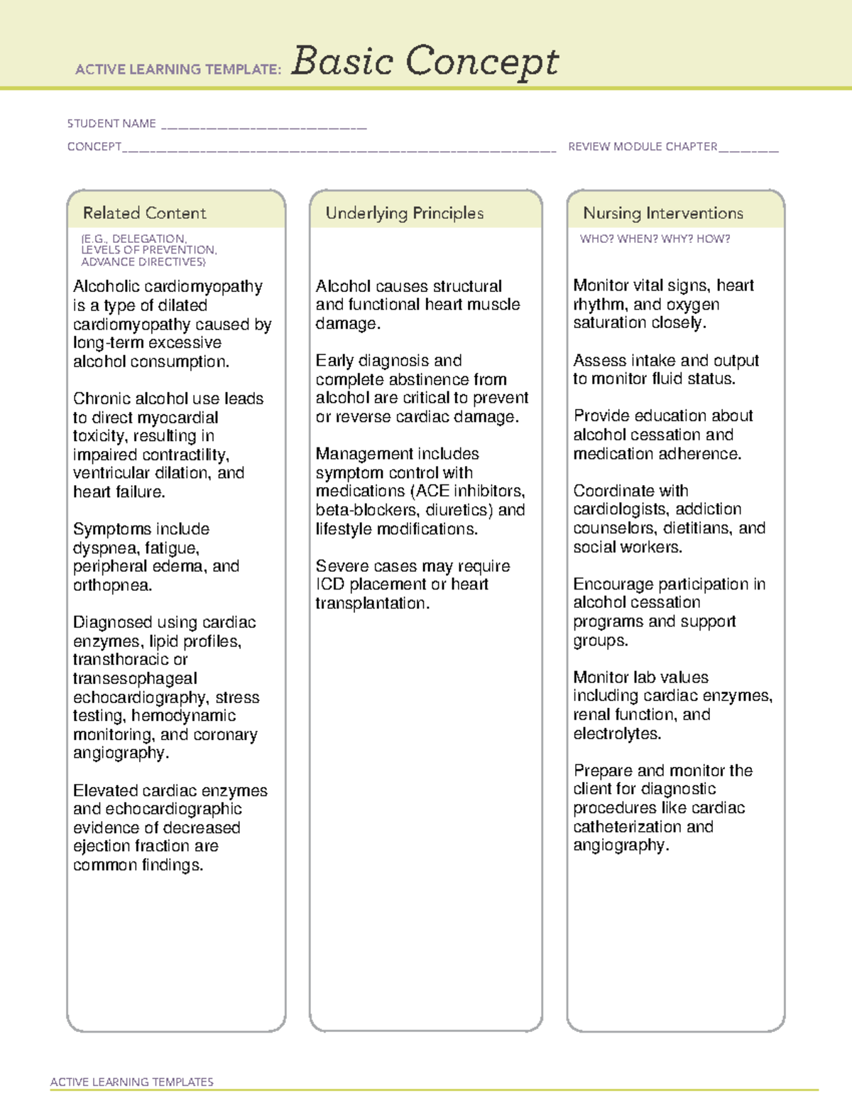 ACTIVE LEARNING TEMPLATE: Cardiomyopathy Overview & Nursing ...