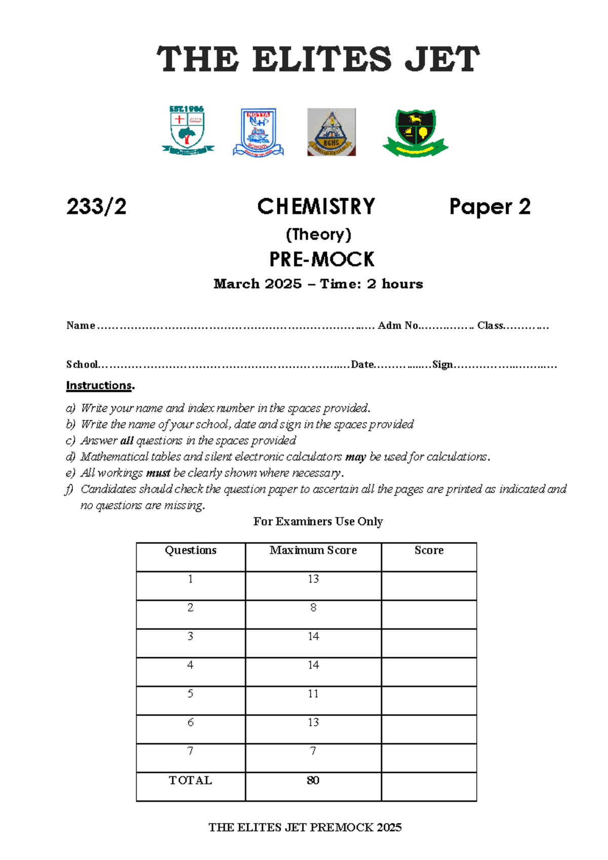 CHEM-PP2 - Chemistry Practice Paper 2 (Theory) March 2025 - Studocu