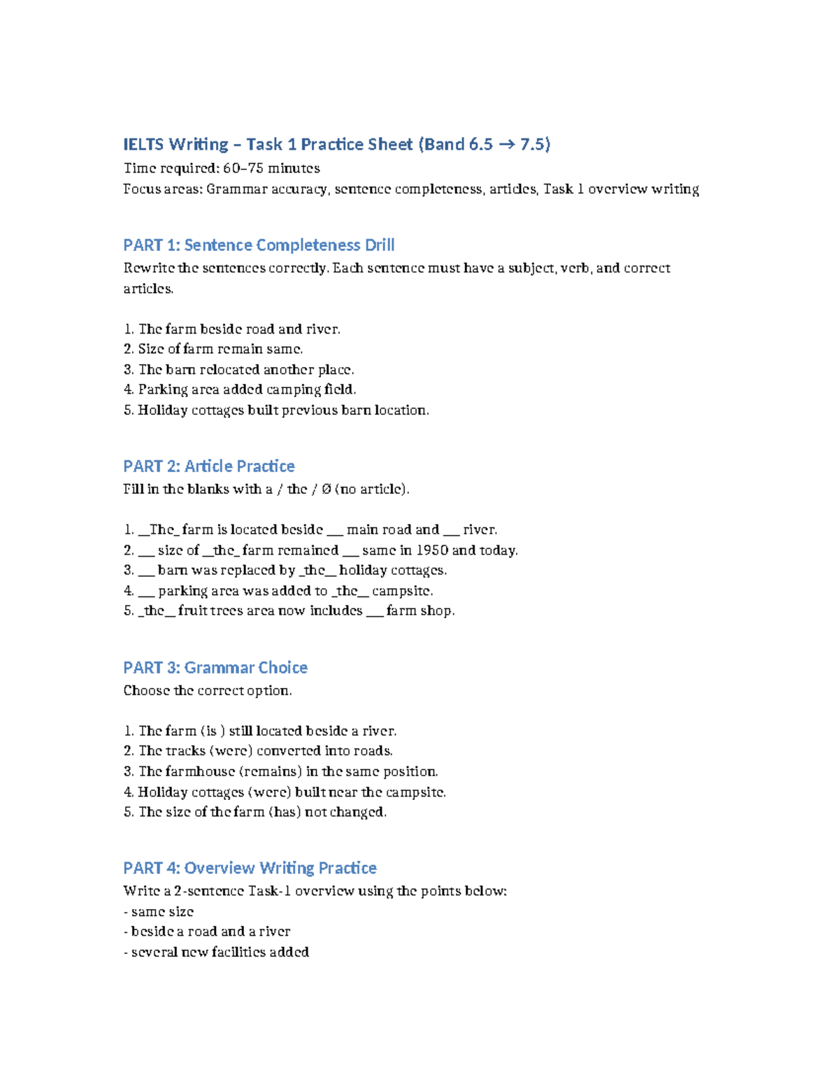 IELTS Writing Task 1 Practice Sheet (Band 6.5-7.5) - Studocu