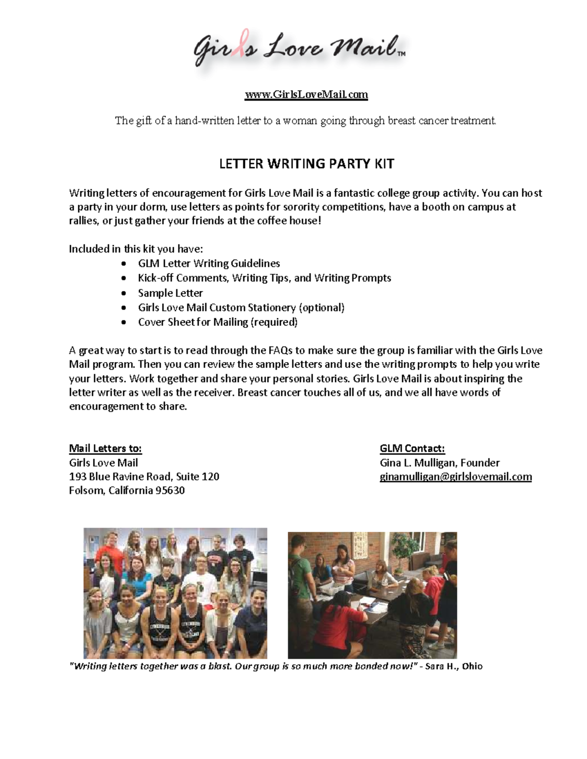 GirlsLoveMail College Group Kit: Letter Writing Party Guide - Studocu