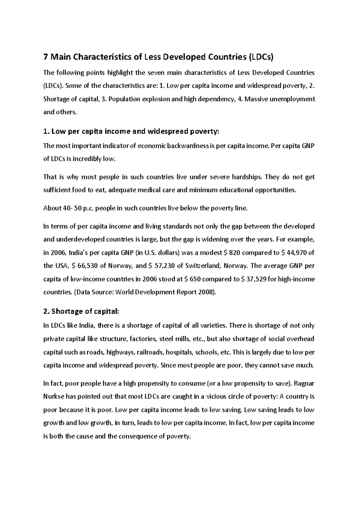 7 Key Characteristics of Less Developed Countries (LDCs) - Studocu