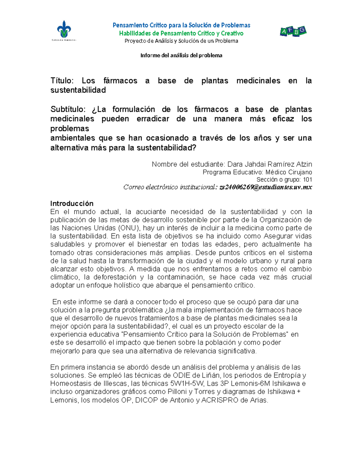A09 guía análisis problema v3 - Habilidades de Pensamiento Crítico y Creativo Proyecto de ...