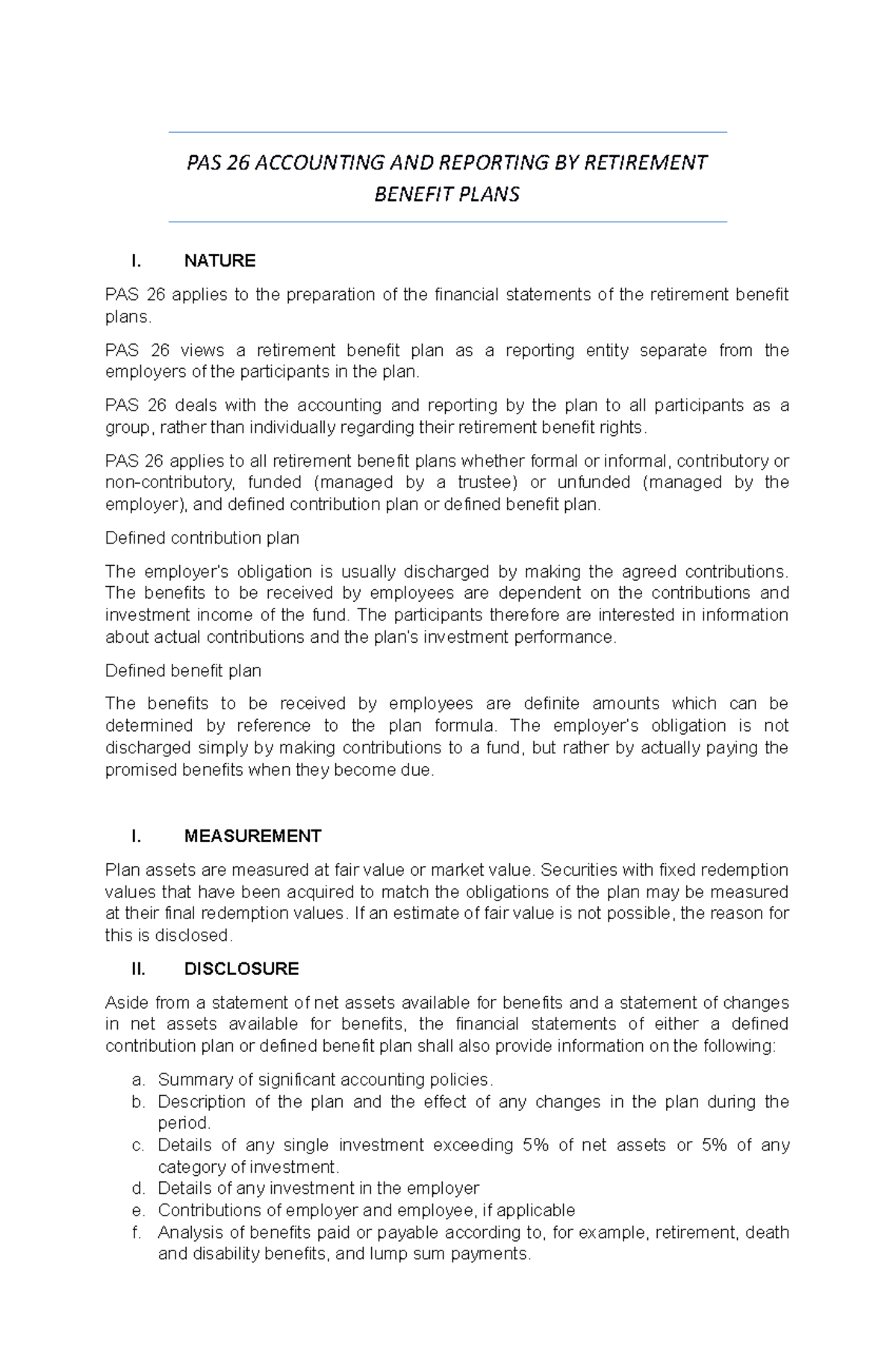 PAS 26 Financial Reporting for Retirement Benefit Plans Overview - Studocu