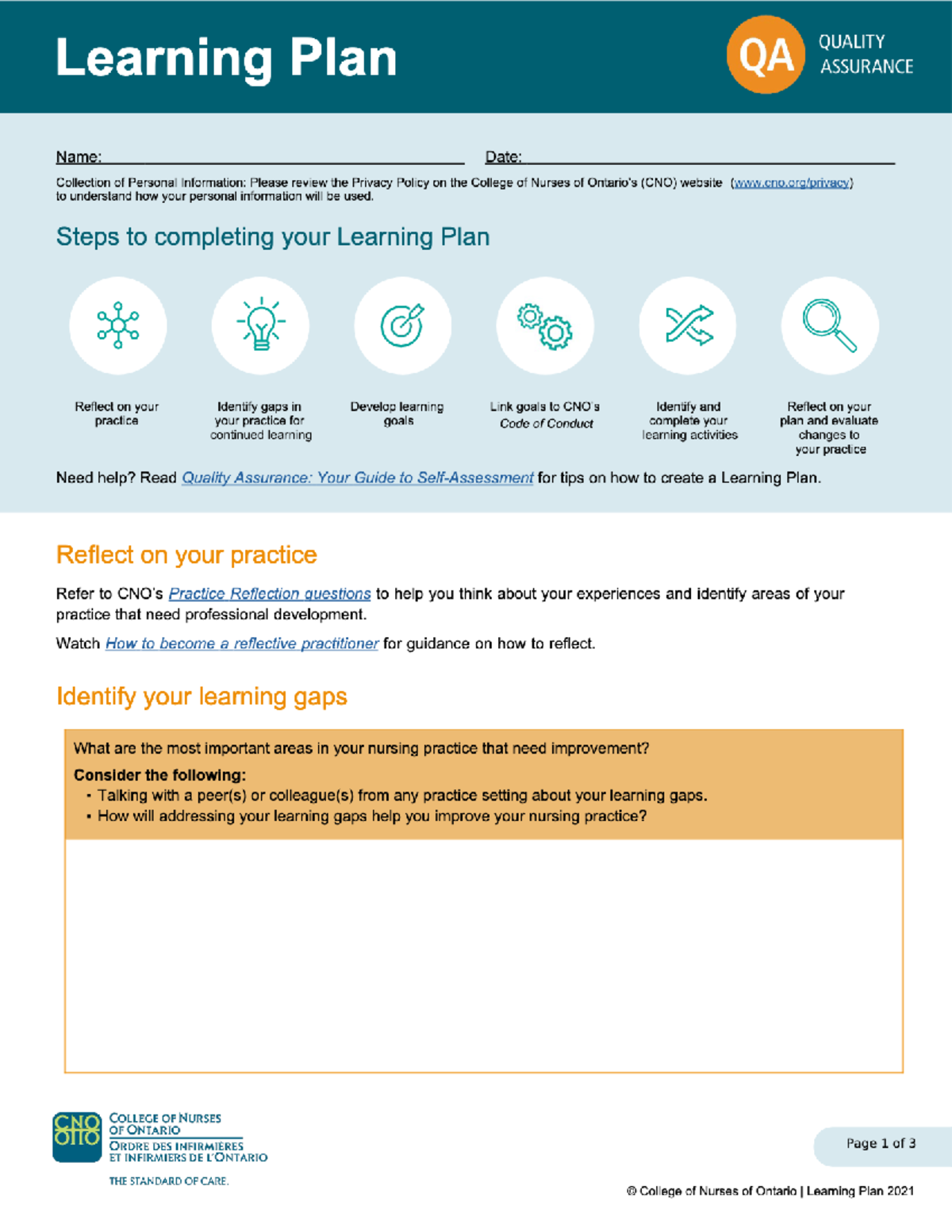 Learning Plan Template (CNO) - 24F - Practical Nursing Clinical Guide ...