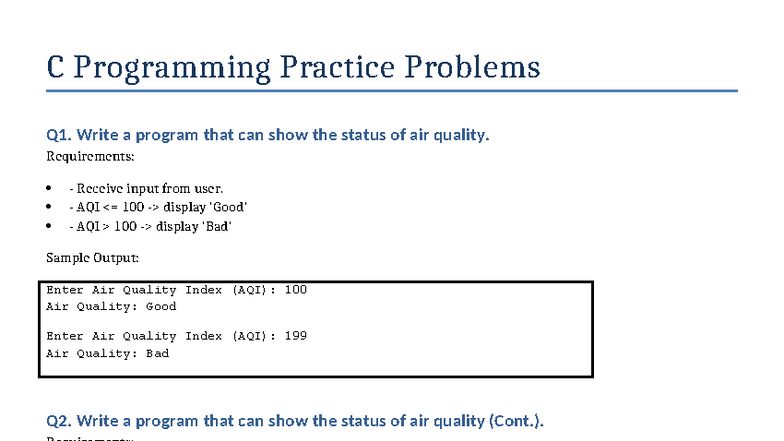 C Programming Practice Problems (CSE101) - Boxed v4 - Studocu