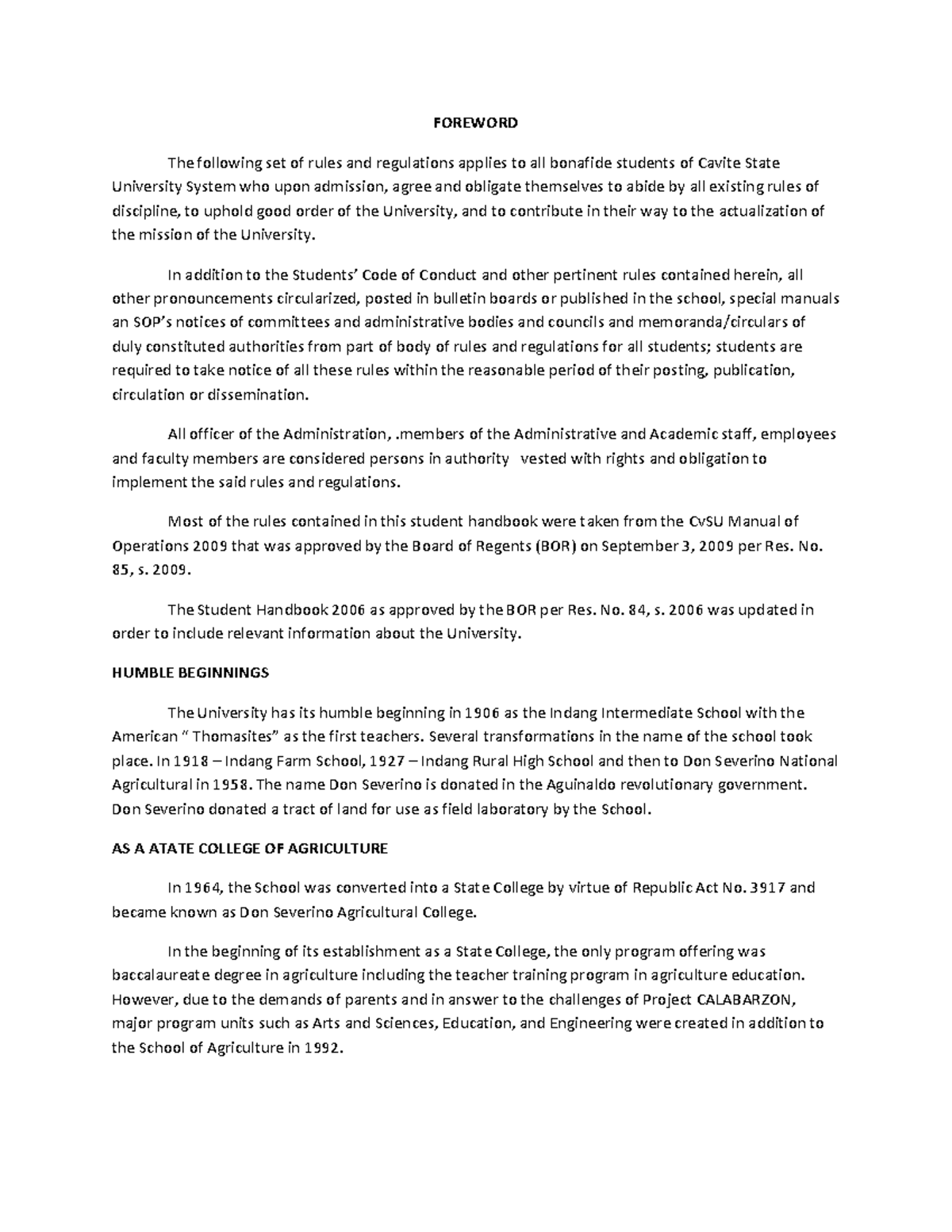 Cavite State University (CvSU) Student Handbook: Rules & Regulations ...