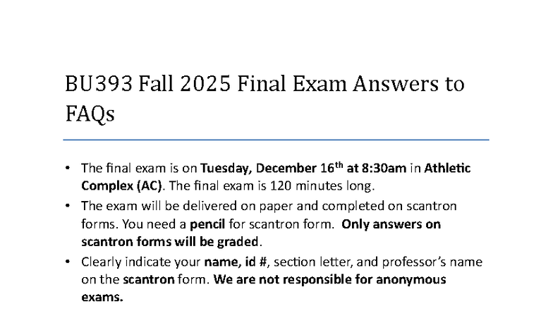 BU393 Fall 2025 Final Exam FAQ and Guidelines - Studocu