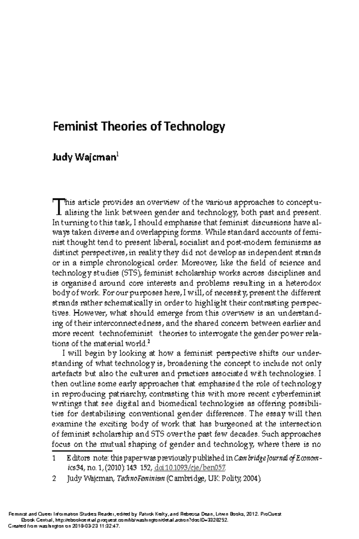 Feminist Theories of Technology: Exploring Gender Relations in Tech ...