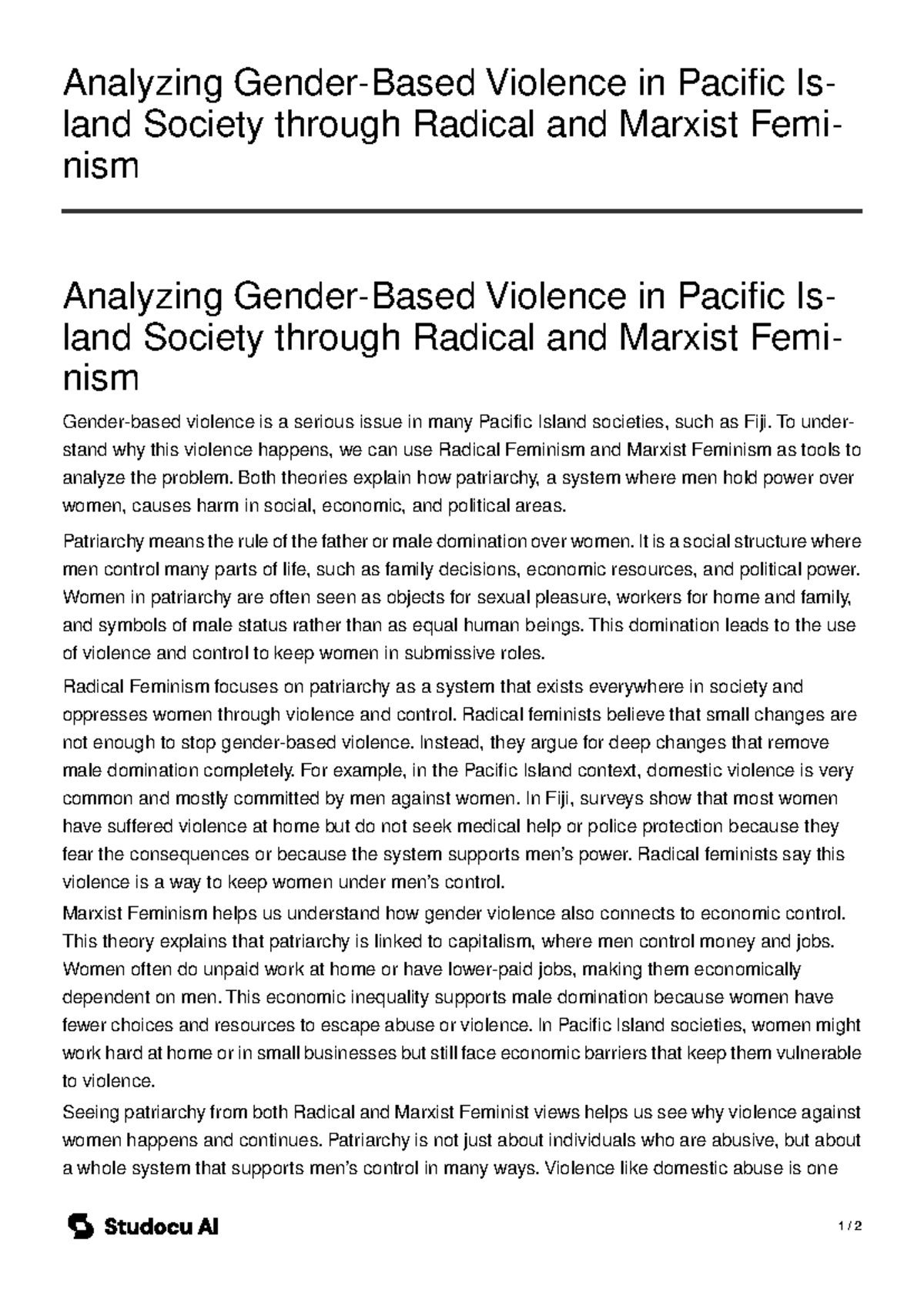 Analyzing Gender-Based Violence in Pacific Island Society: A Radical ...