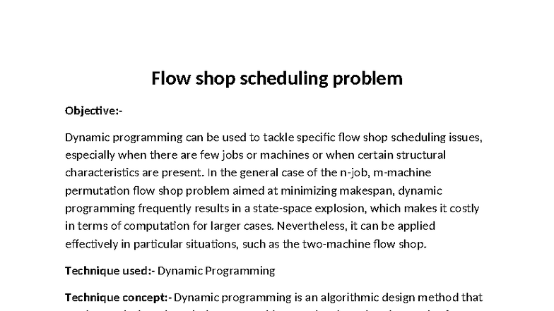 Dynamic Programming Approach to Flow Shop Scheduling Problem - Studocu