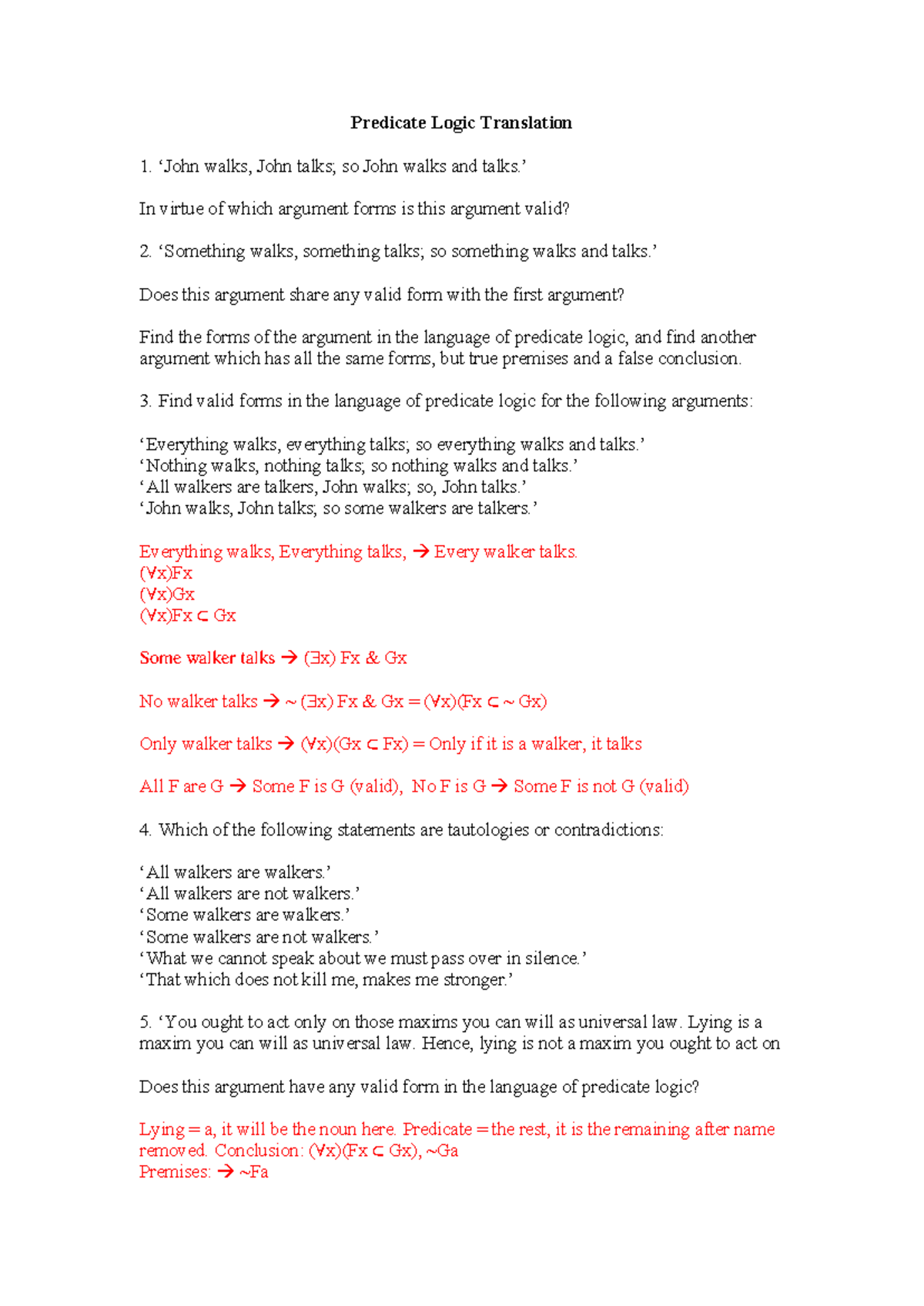 Predicate Logic Translation Worksheet 4: Validity & Forms Analysis ...