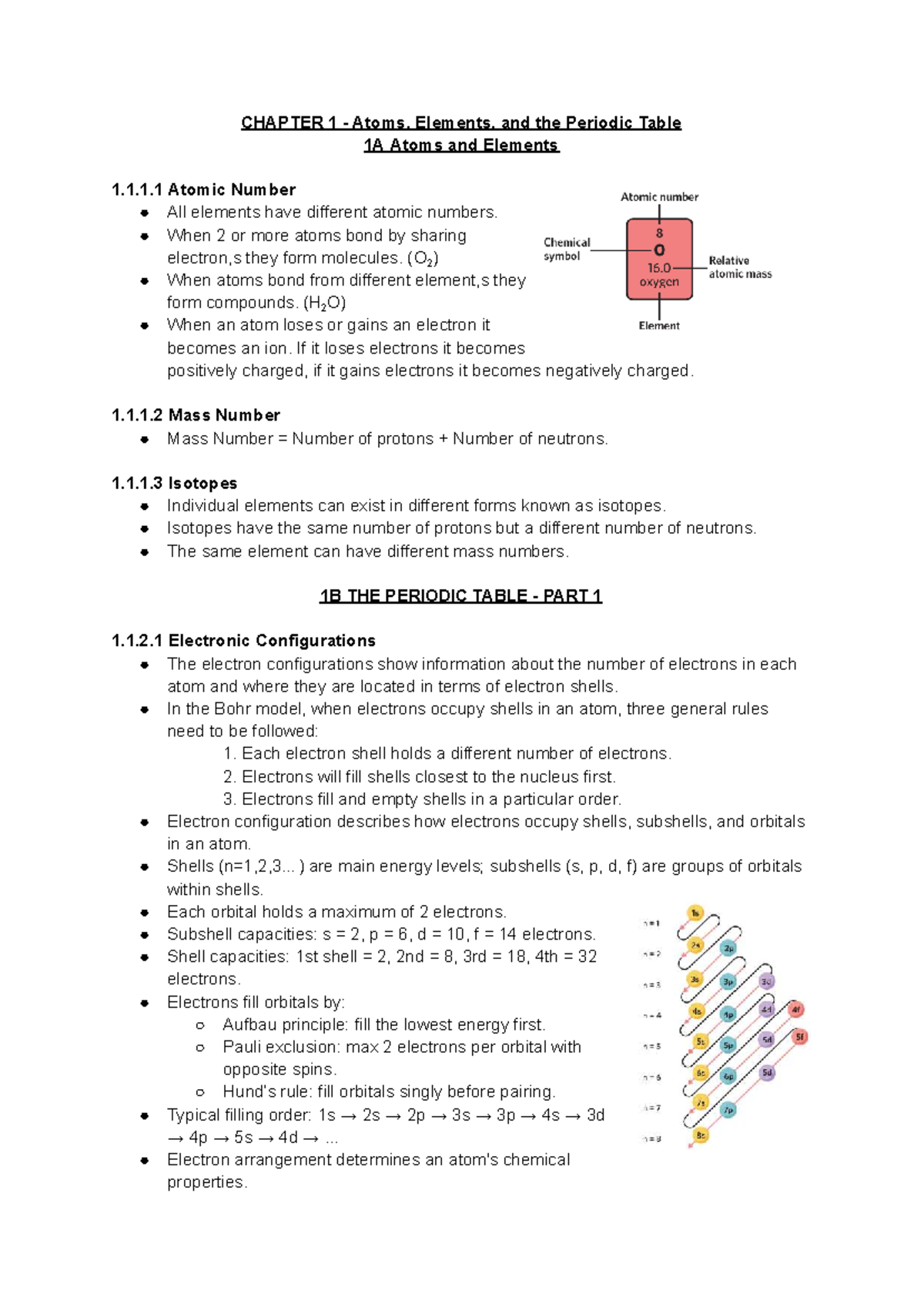 Chemistry Notes: Atoms, Elements, and the Periodic Table (CHEM 101 ...