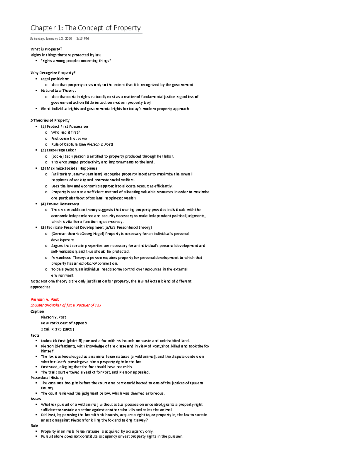 Property Law (Course Code) Chapter 1: The Concept of Property Notes ...