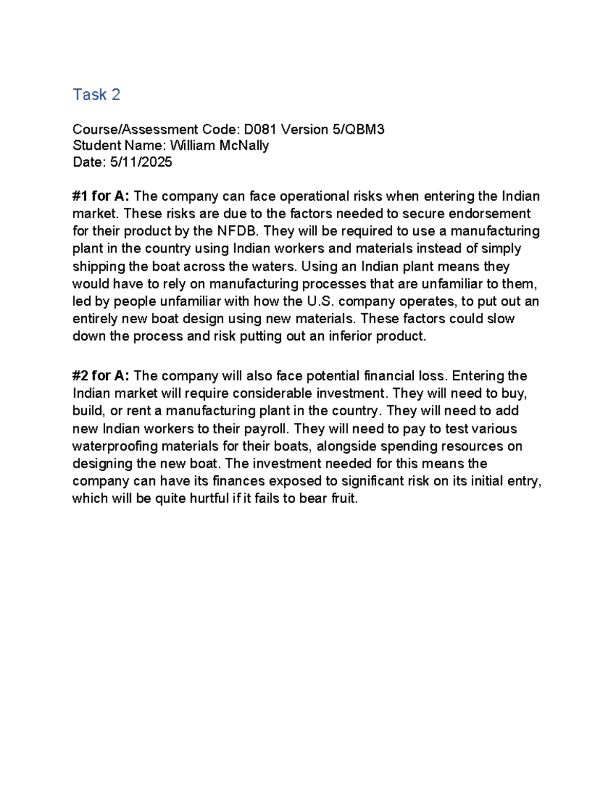 D081 QBM3 Task 2: Market Entry Risks and Strategies for India - Studocu