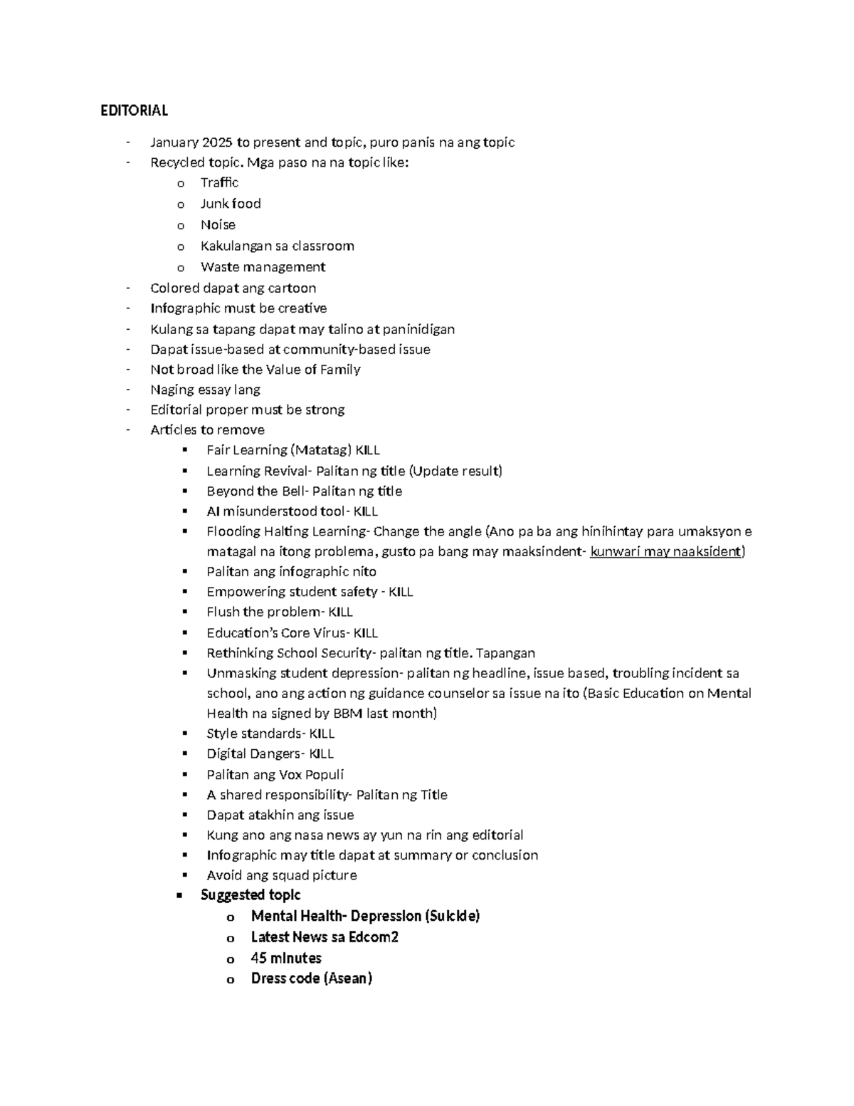 Editorial Guidelines and Suggested Topics for January 2025 - Studocu