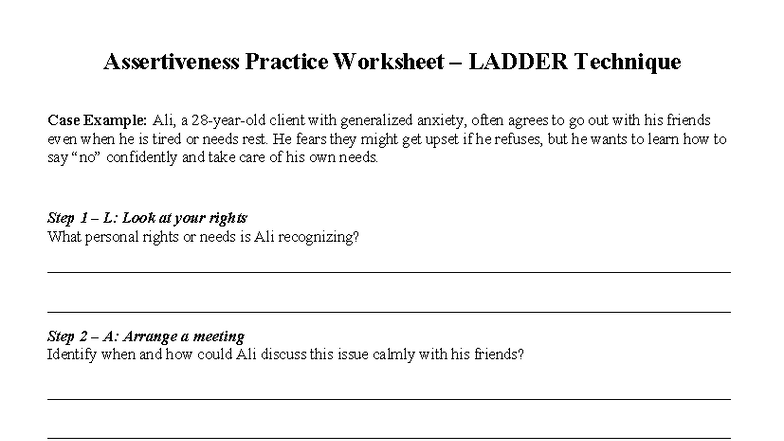 Assertiveness Practice Worksheet: LADDER Technique Example - Studocu