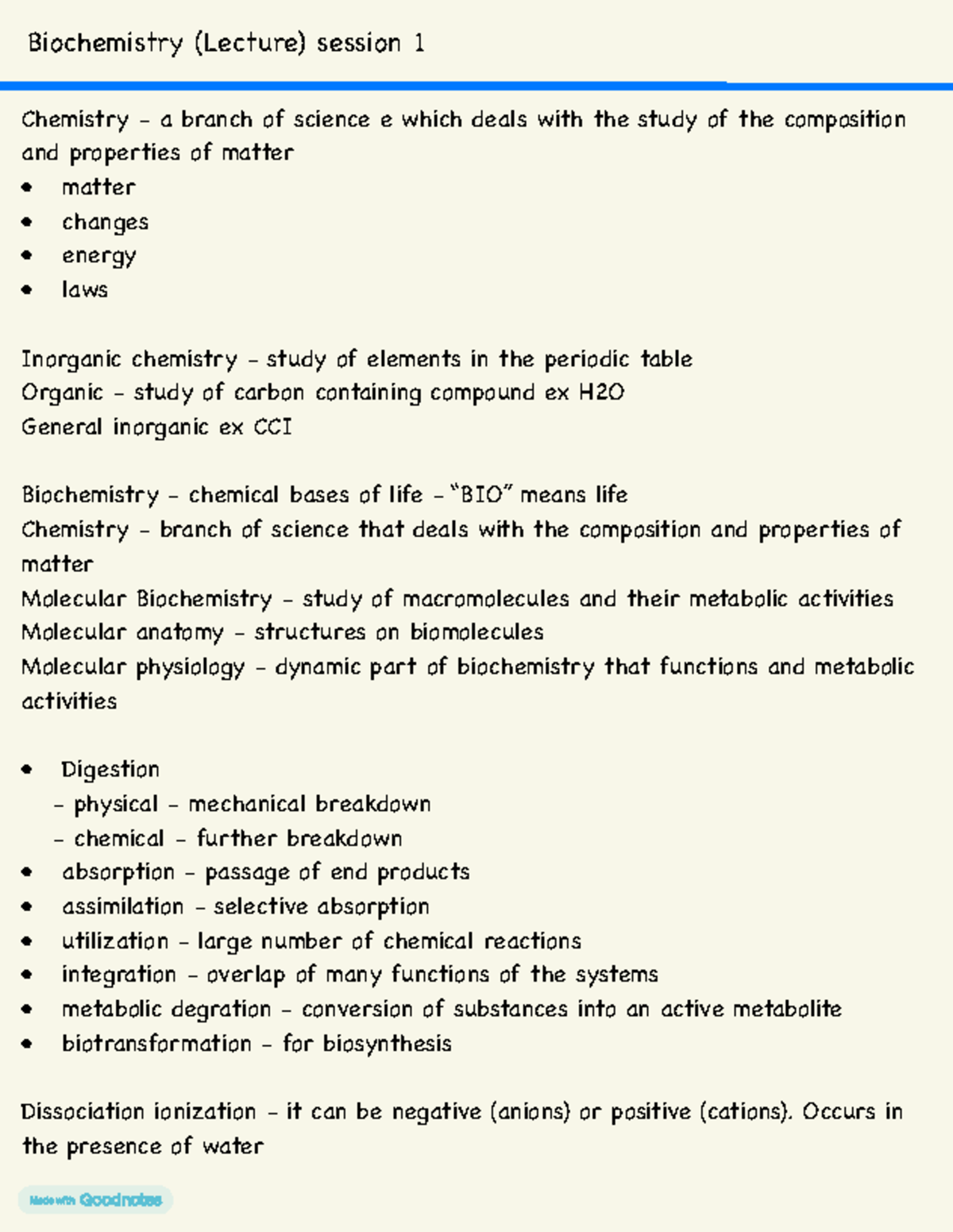 Biochemistry (Lecture) L1-L8 Review Notes - Studocu