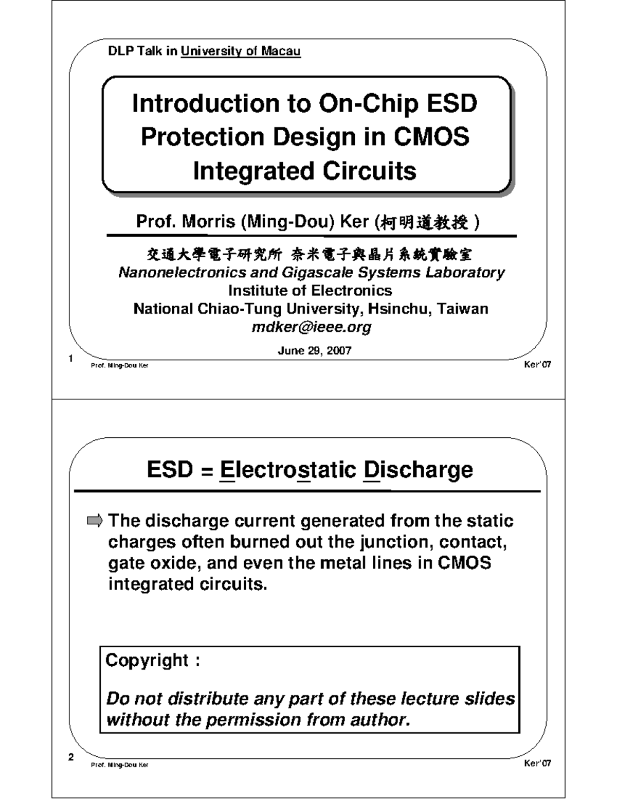 DLP Lecture on ESD Protection Design in CMOS Circuits (EE123) - Studocu