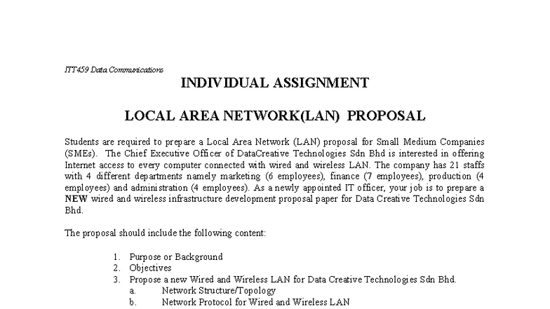 LAN Proposal for SMEs: ITT459 Data Communications Assignment - Studocu