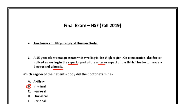 HSF 1 Final Exam: Anatomy and Physiology of Human Body Review - Studocu
