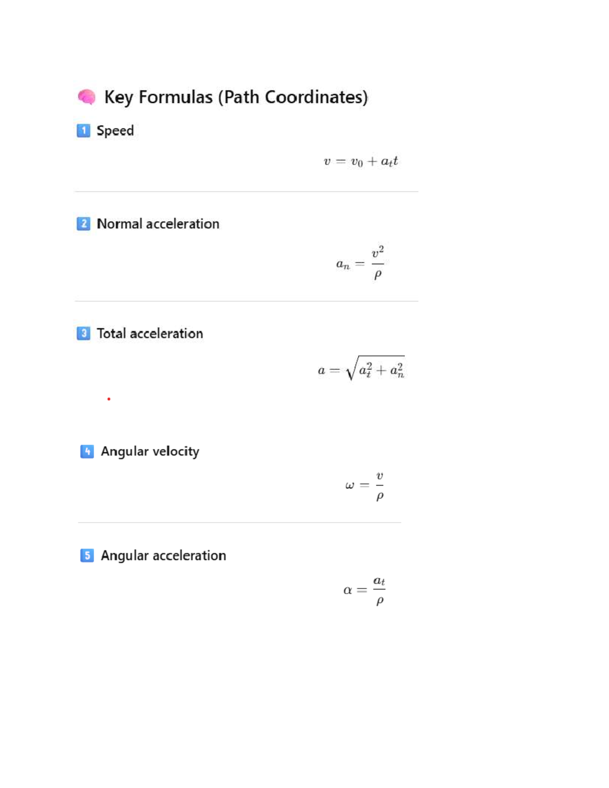 Path coordinates formulas - MA1001 - Key Formulas (Path Coordinates) Il ...
