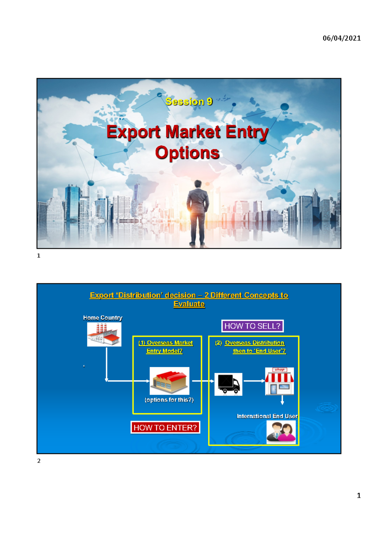 Session 9 - Entry Options - Session 9 Export Market Entry Options 1 ...