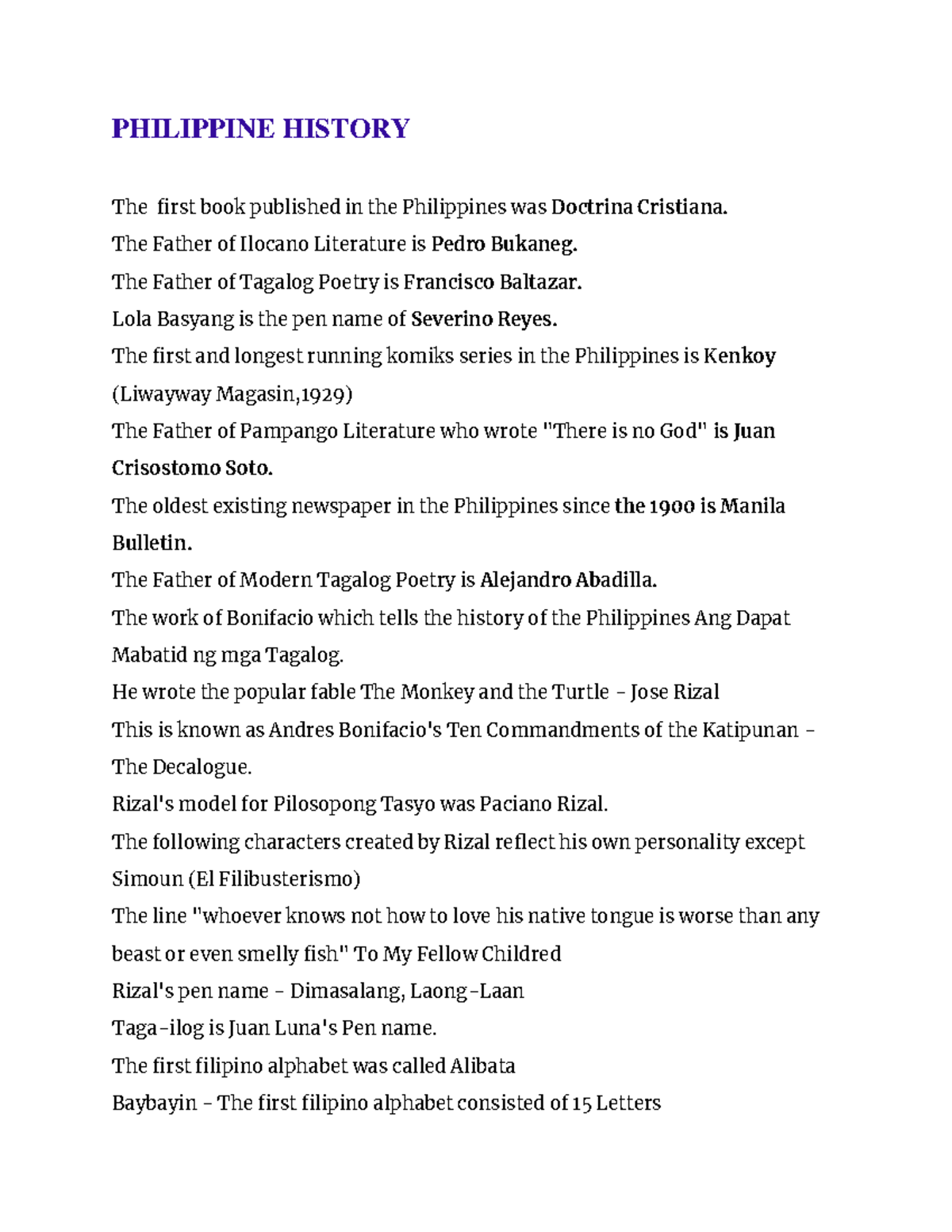 PHILIPPINE HISTORY: Key Figures and Events from 1521 to Present - Studocu