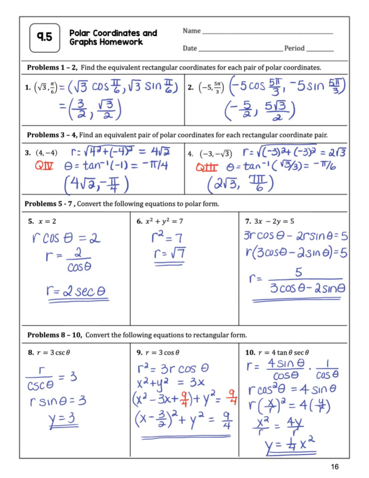 9.5 Polar Coordinates and Graphs Homework Problems - Studocu