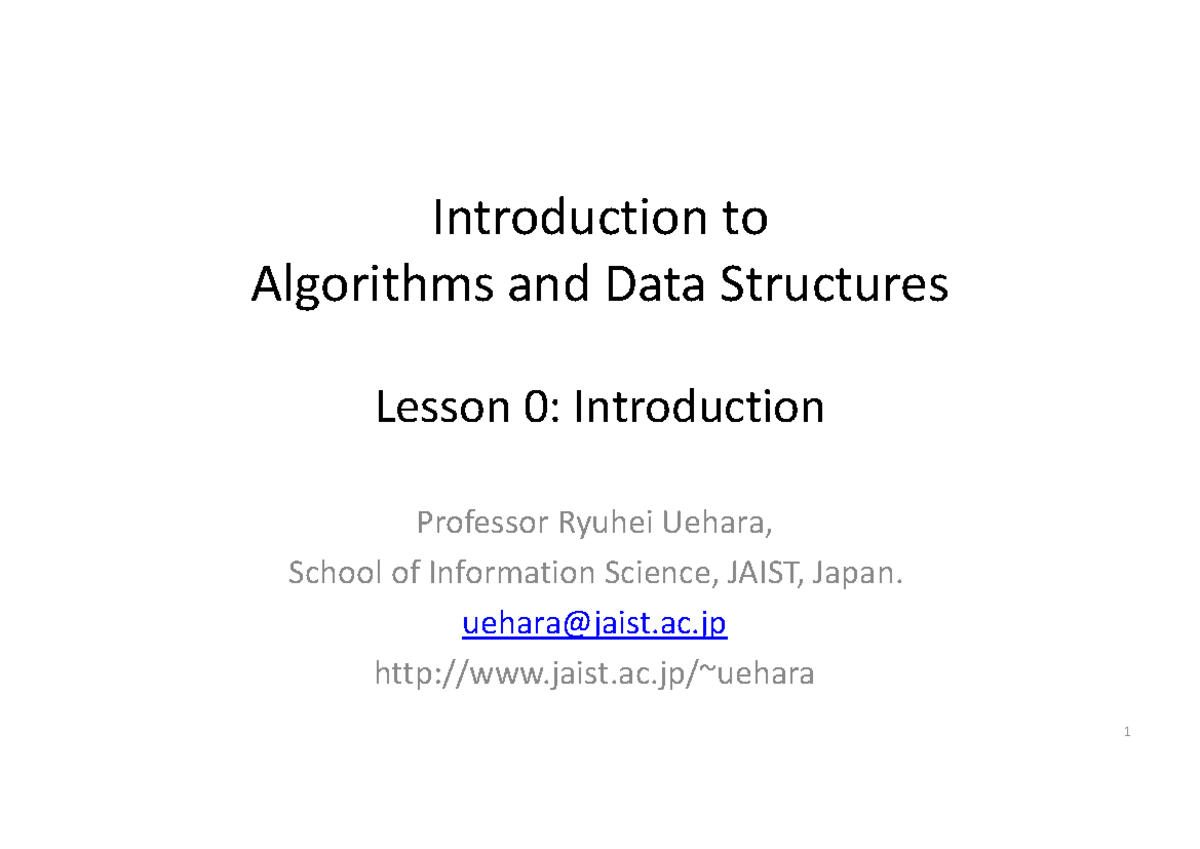 Algorithms and Data Structures - Introduction to Algorithms and Data ...