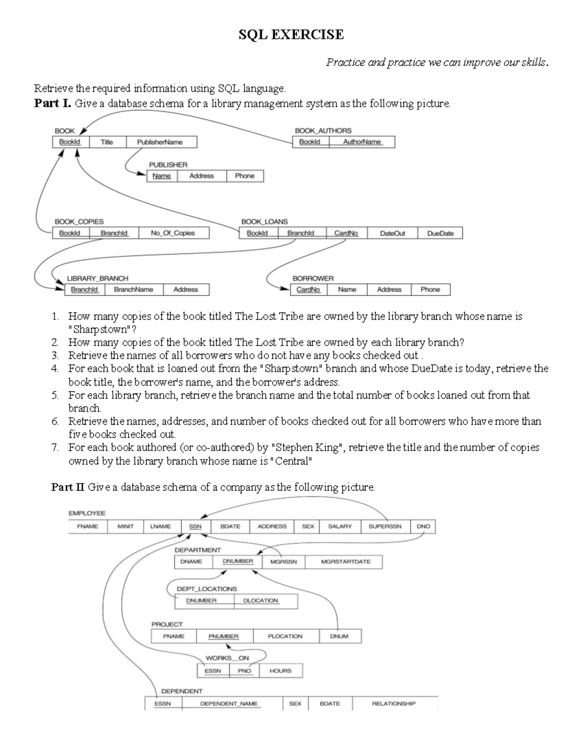 SQL EXERCISE: Library Management System Queries and Schema - Studocu