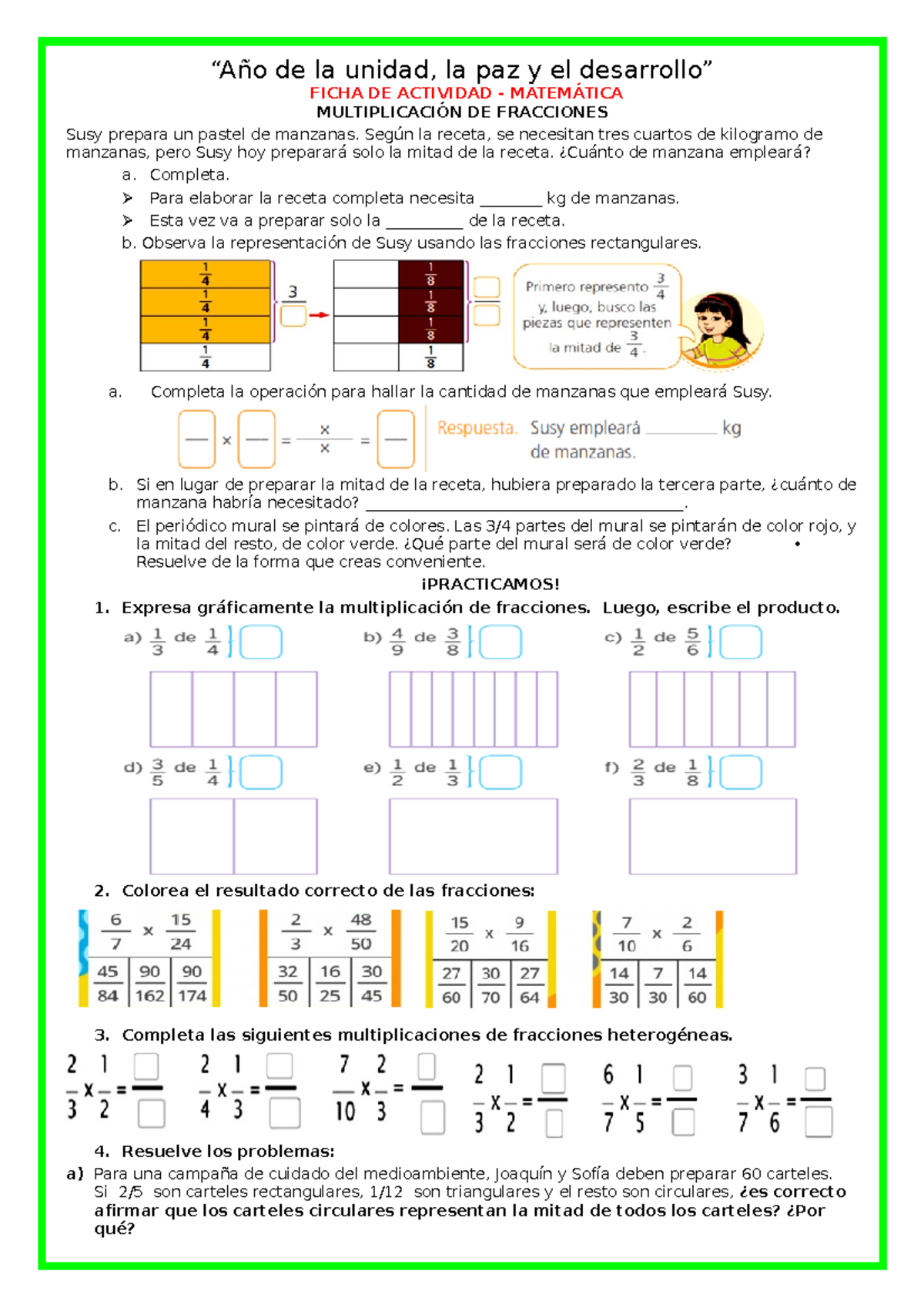 Multiplicación de Fracciones - Actividad MAT 24: Ejercicios y Problemas ...