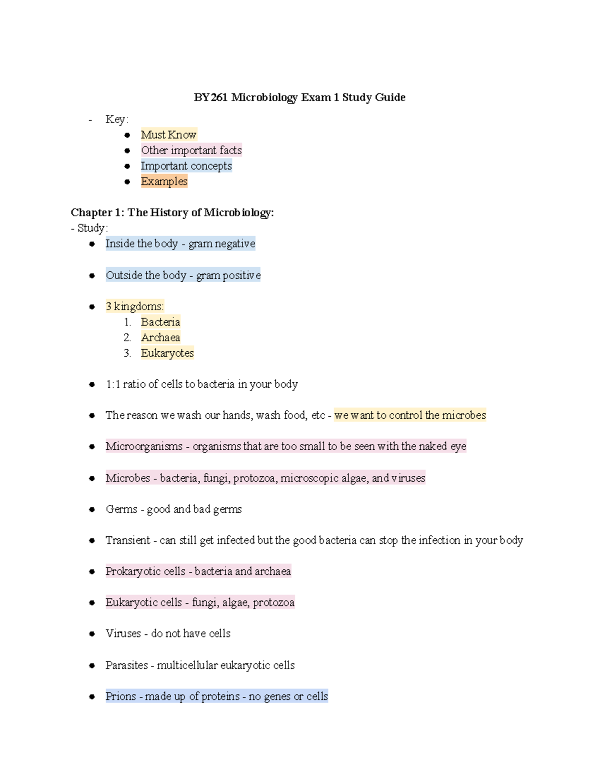 BY261 Microbiology Exam 1 Study Guide - Studocu