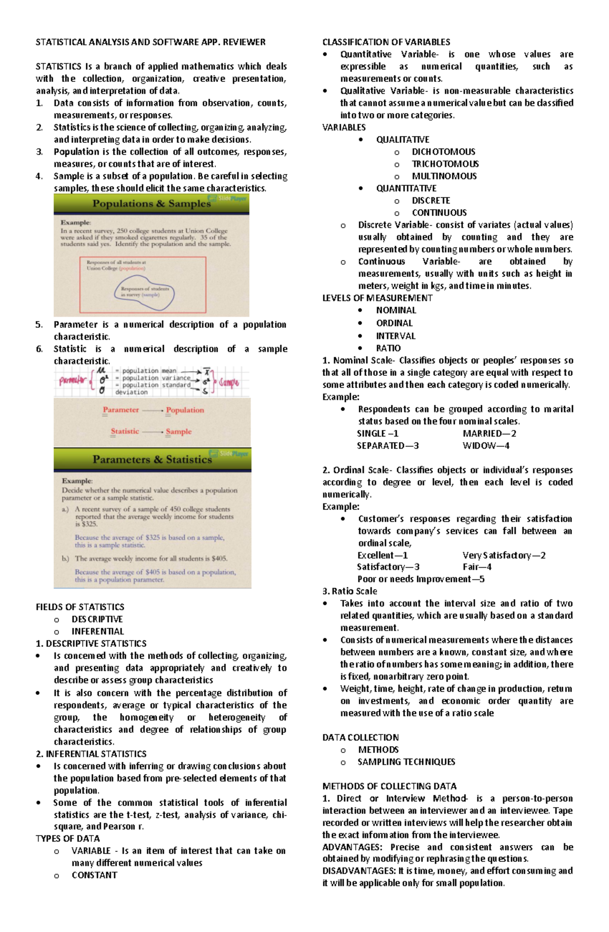 STAT 101: Statistical Analysis & Software App Final Exam Reviewer - Studocu