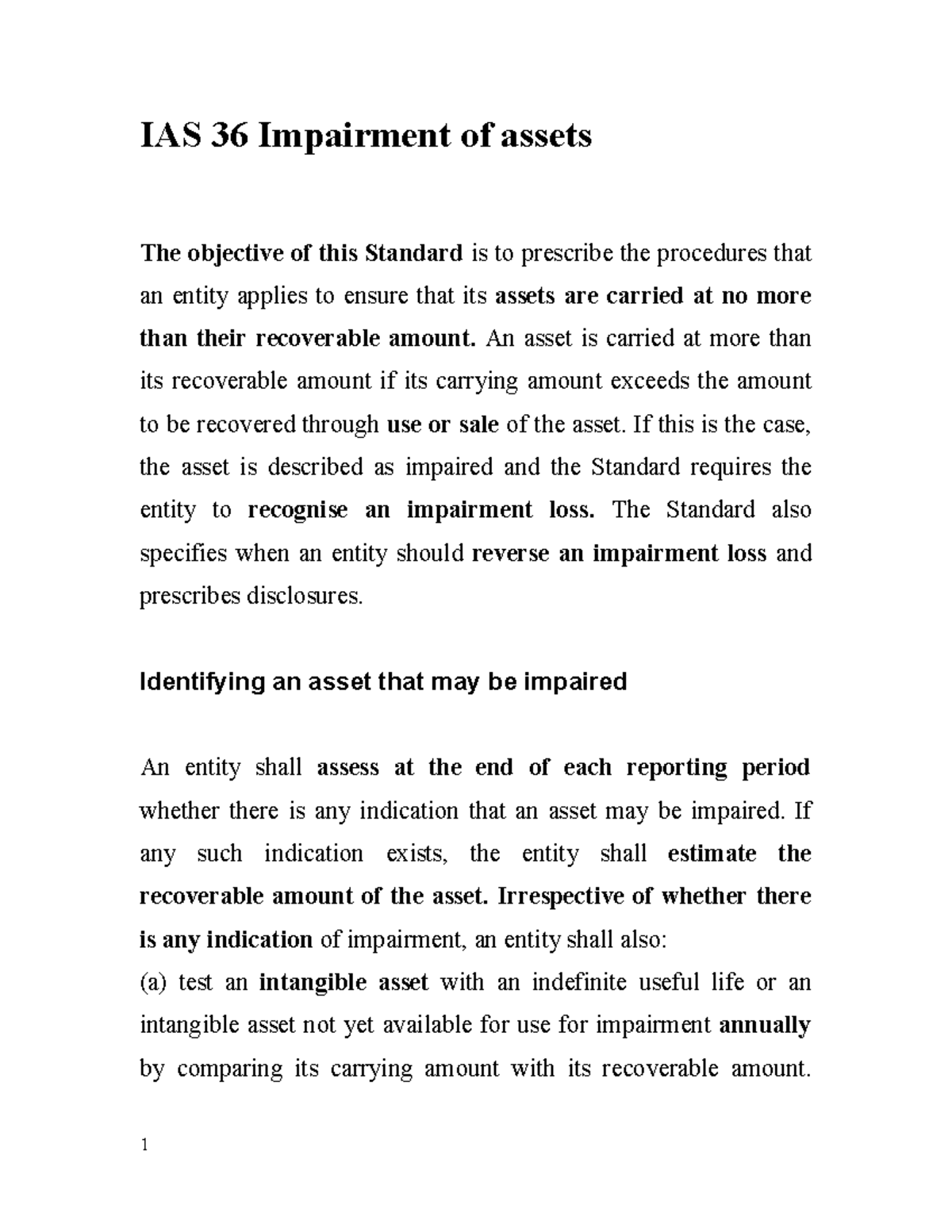 IAS 36: Comprehensive Overview of Asset Impairment Standards - Studocu