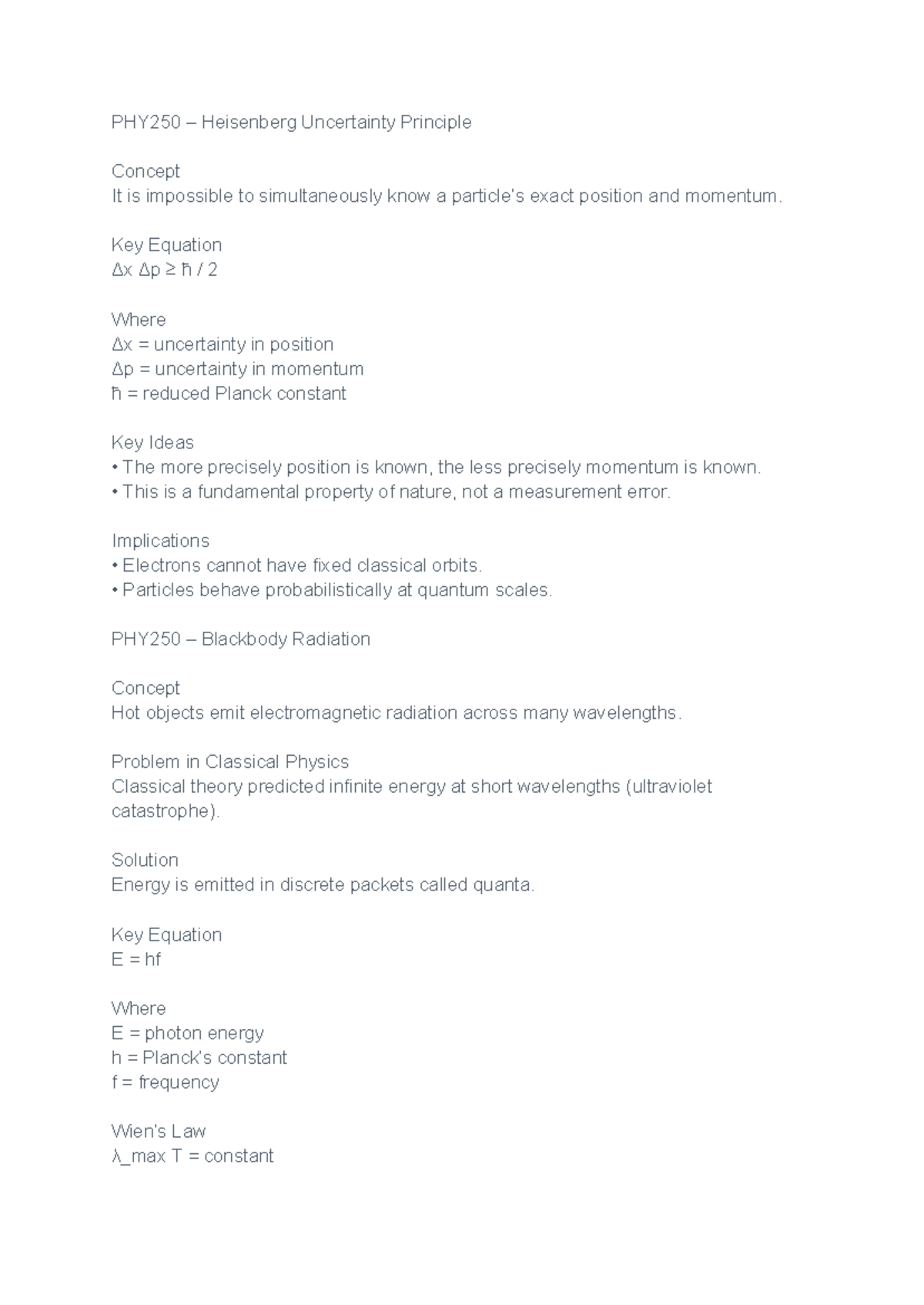 PHY250 Lecture Notes: Heisenberg Uncertainty & Blackbody Radiation ...