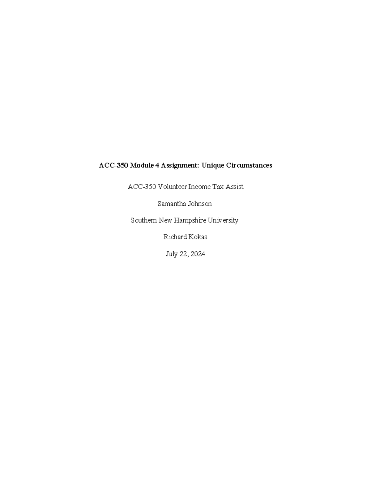 ACC-350 Module 4 Assignment: Analysis of Unique Taxpayer Scenarios - Studocu