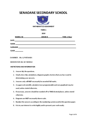 Gr8 Maths P1 2024 - Page 1 of 11 SENAOANE SECONDARY SCHOOL MATHEMATICS ...