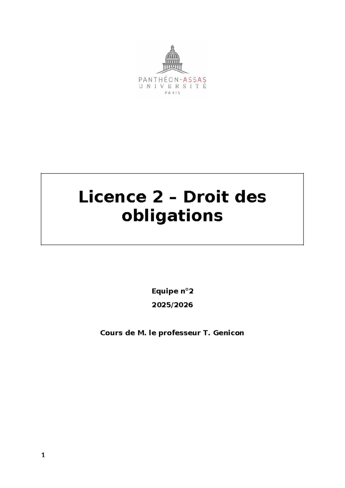Plan de Cours L2 Droit des Obligations 2025-26 - Studocu