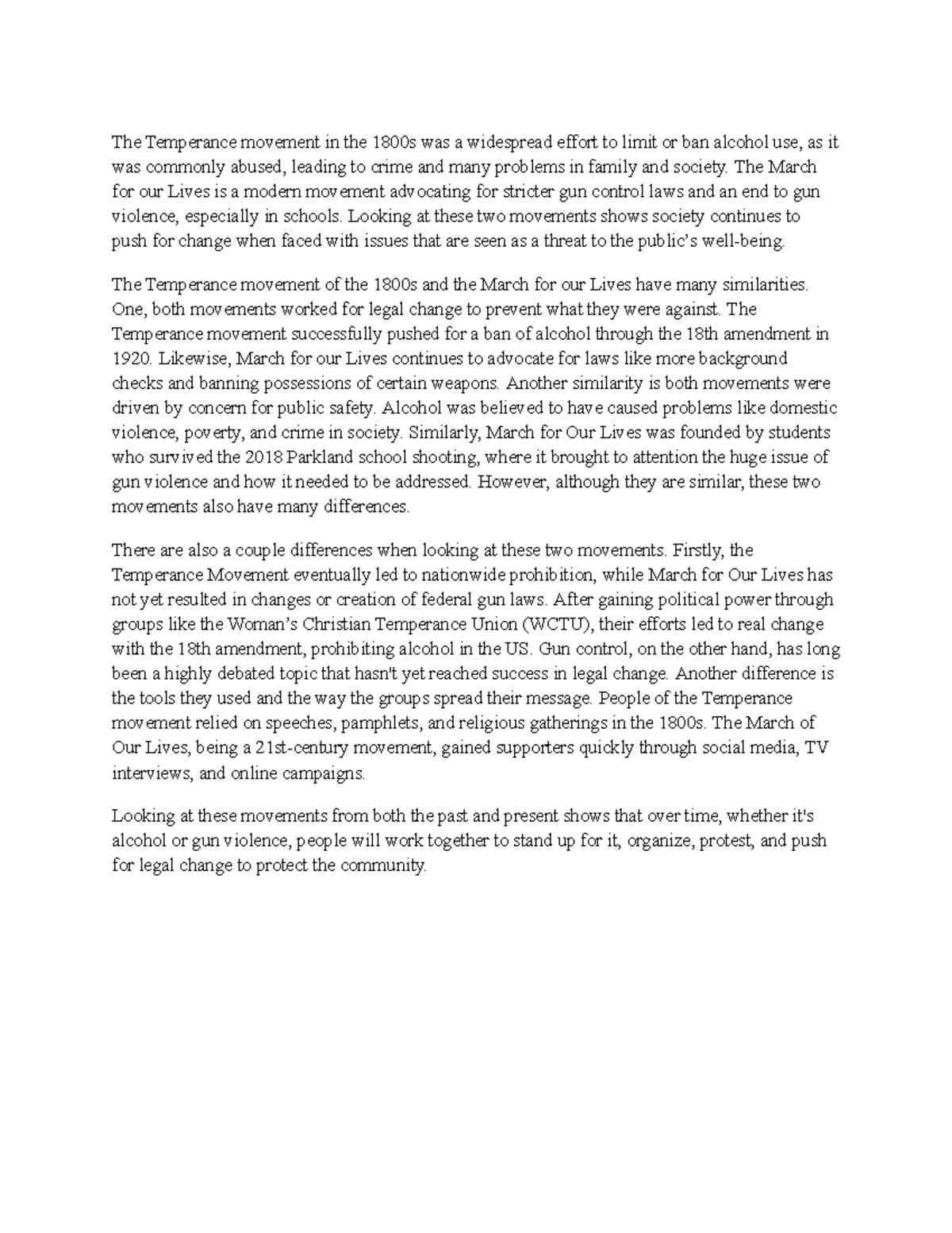 Reform Movements: Comparing Temperance & March for Our Lives Essay ...