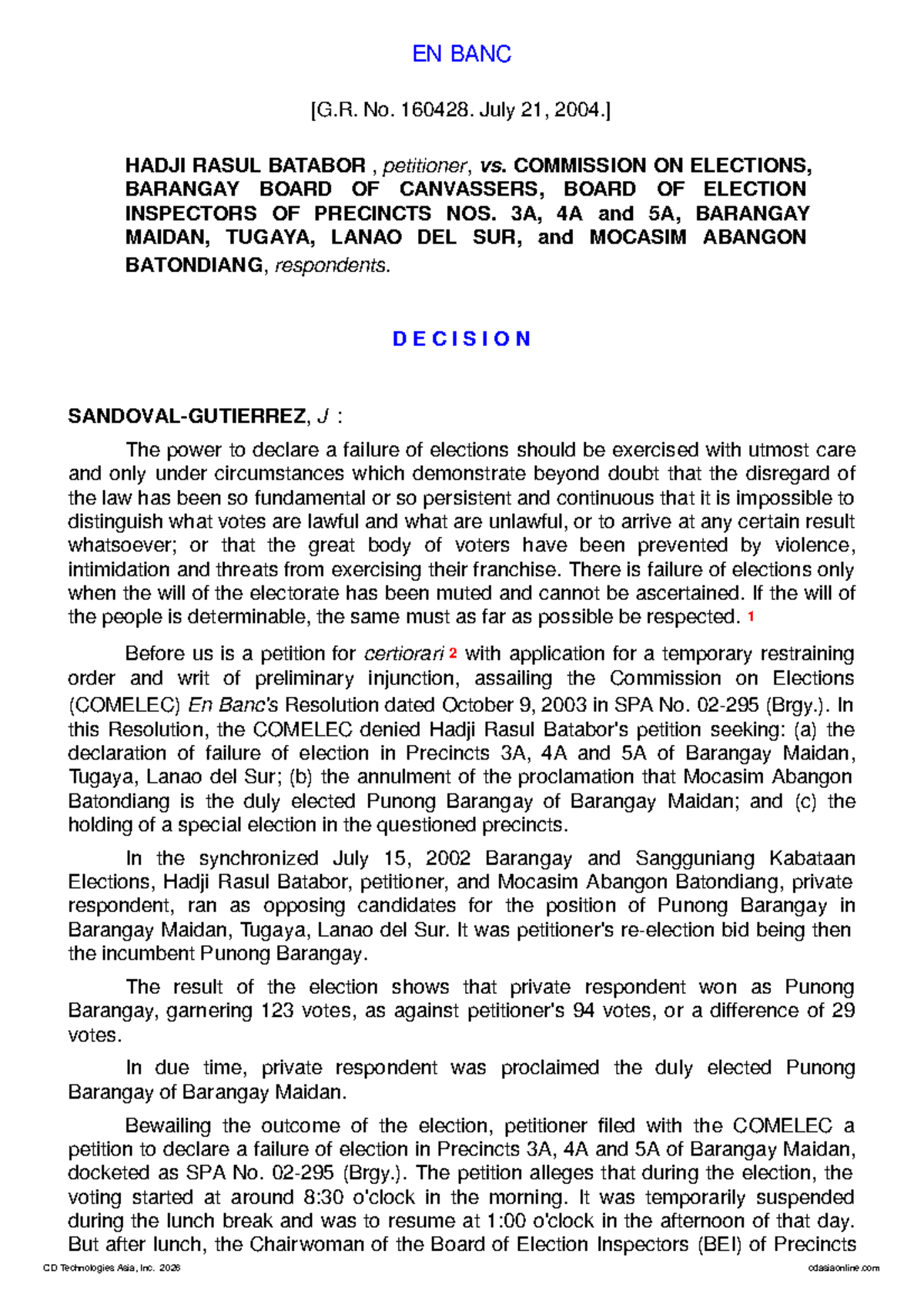 Hadji Rasul Batabor vs. Commission on Elections: Case No. 160428 ...