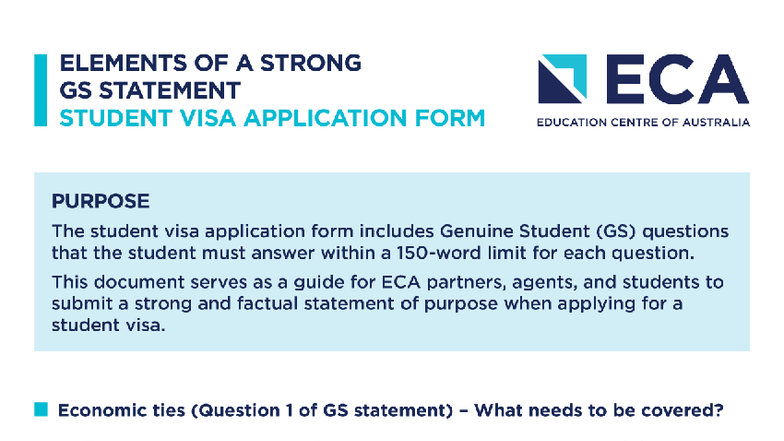 GS Statement Guide for ECA Student Visa Application (CIBBA 3PX3433 ...