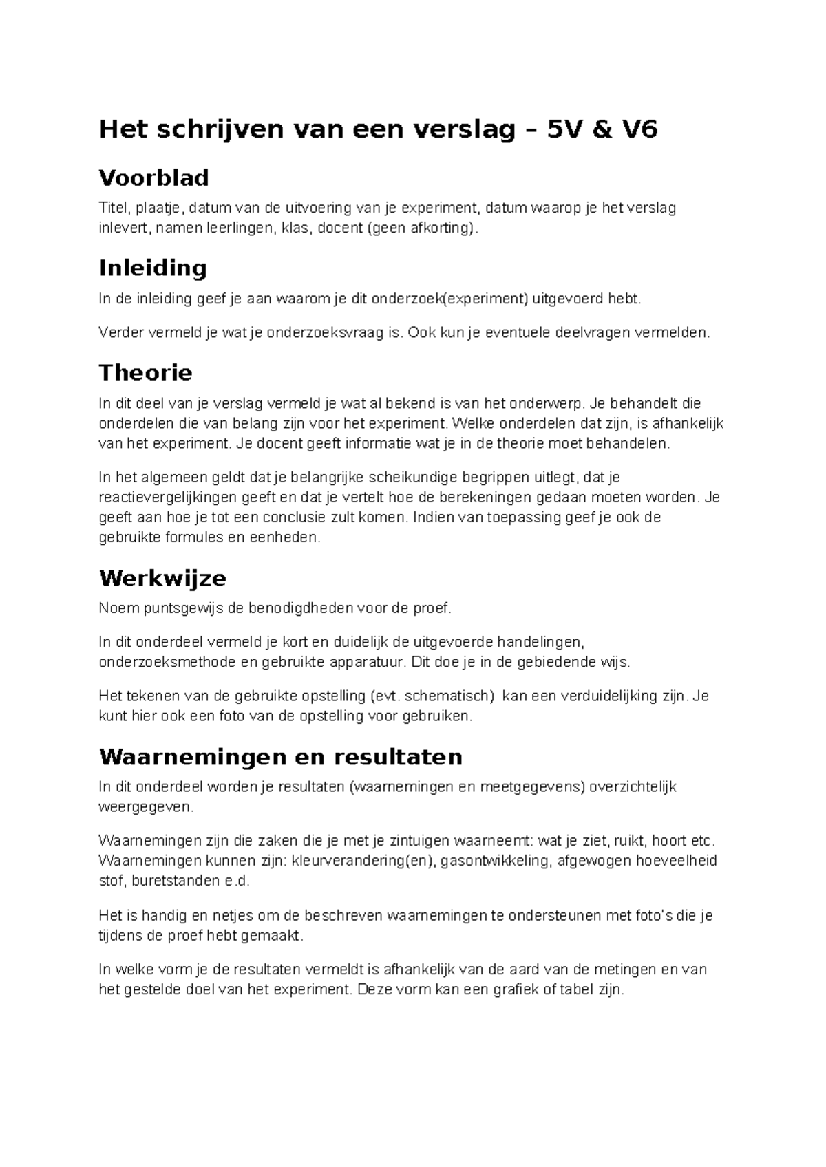 Verslag schrijven - V5 en V6: Stappen en Structuur uitleg - Studeersnel