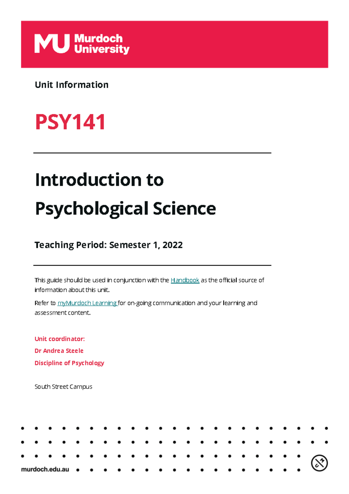 PSY141 Unit Guide: Introduction to Psychological Science - S1 2022 ...