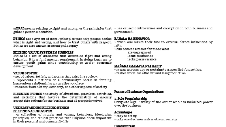 Grade 12 Quarter 1 Reviewers: Understanding Filipino Ethics in Business ...