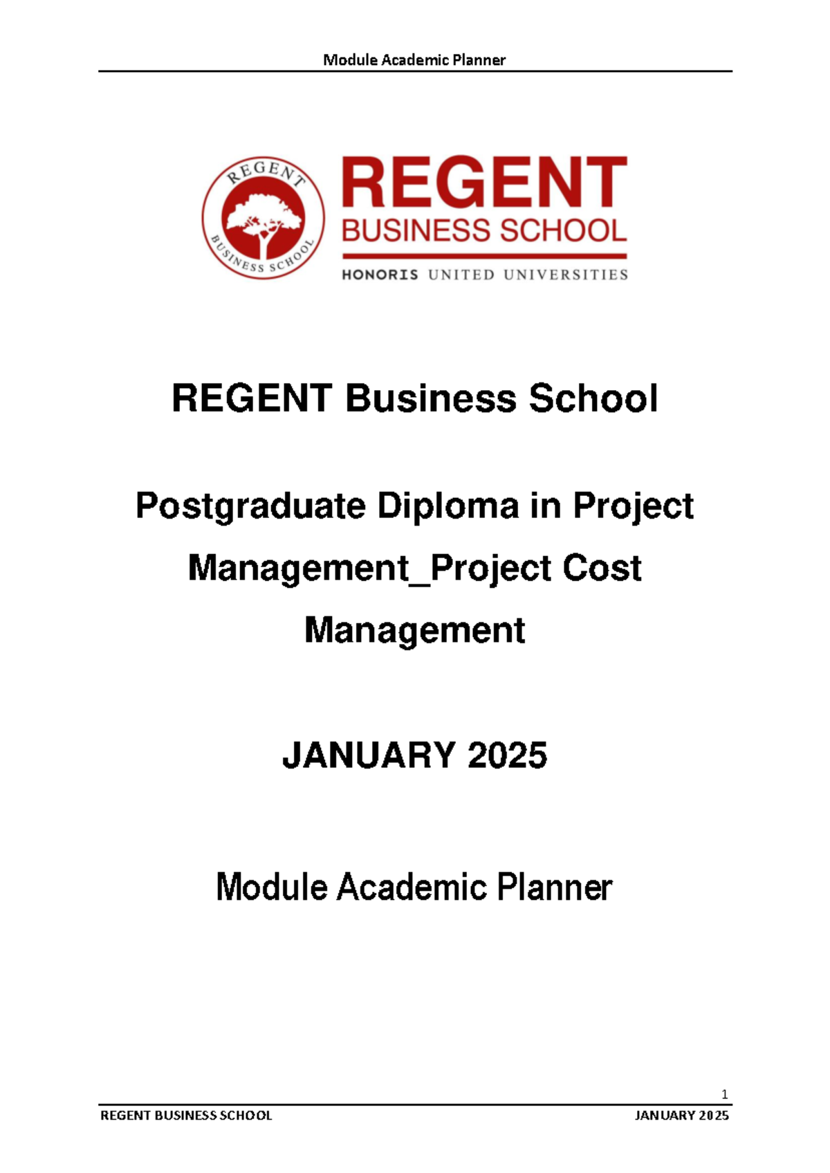 PDPMT Project Cost Management Academic Planner - January 2025 - Studocu