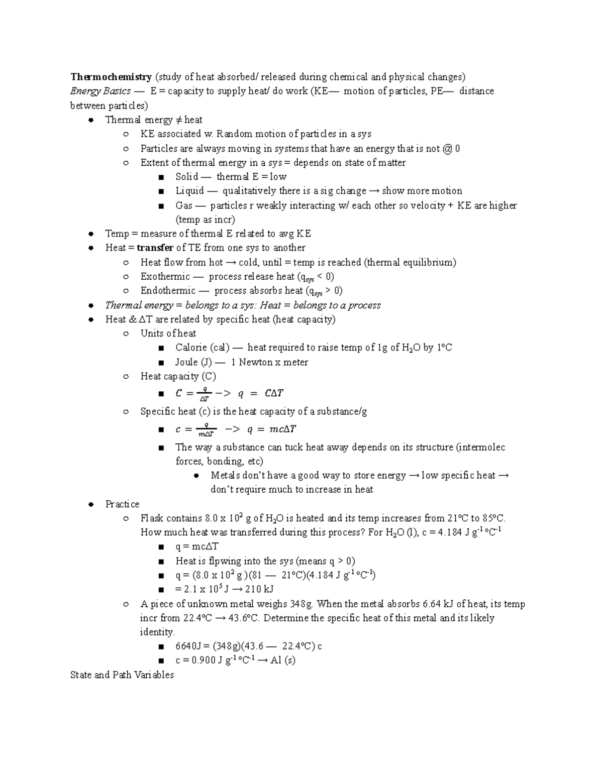 Unit 2 Chem 1211K - Thermochemistry Notes for Exam Preparation - Studocu